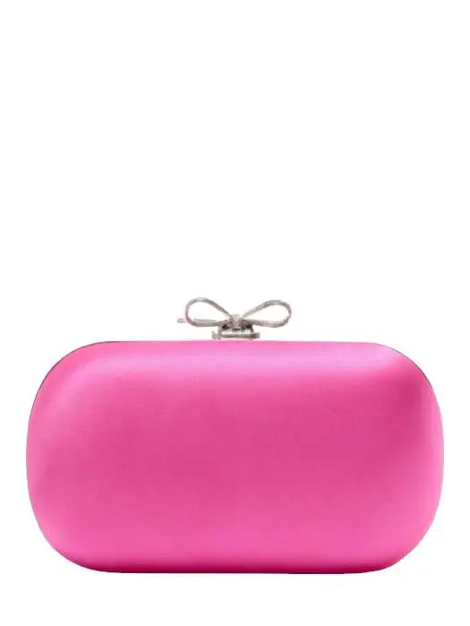 SELF-PORTRAIT Bow Detail Satin Clutch Bag - Bright Pink