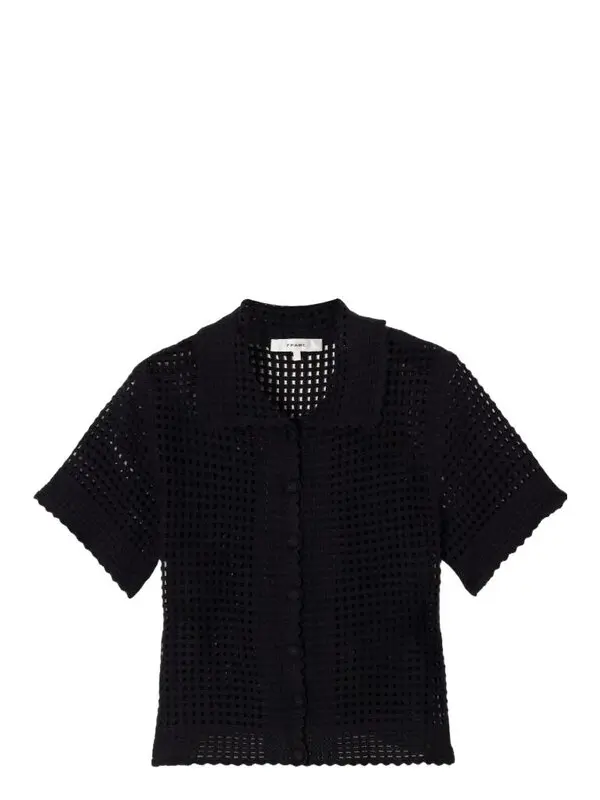 FRAME Short-sleeve Crocheted Cardigan With Scalloped Details - Black