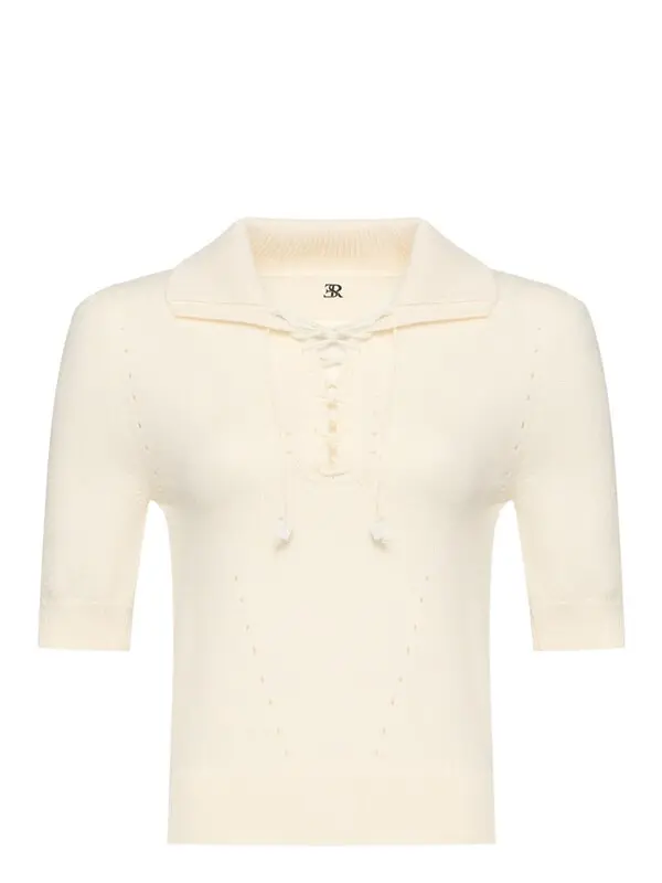 Ermanno Scervino Short-sleeved Knit Top With Tie Detail - Cream