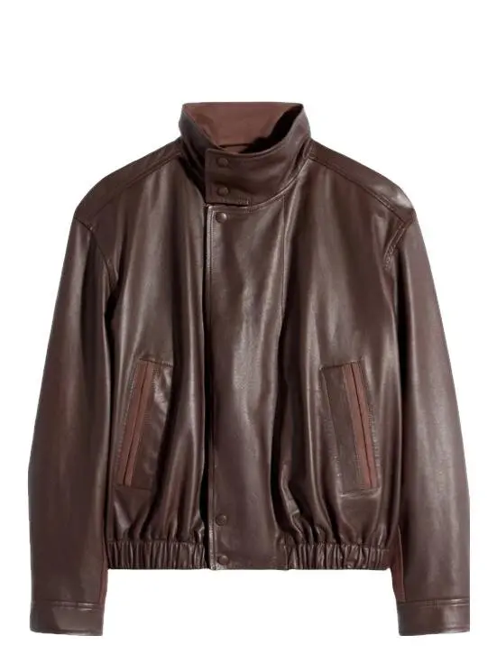 LEMAIRE Leather Bomber Jacket - Chocolate