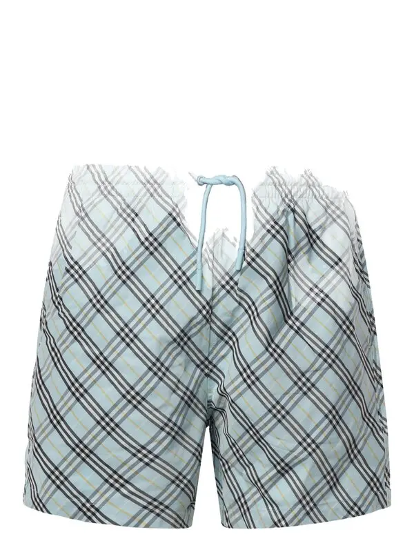Burberry Check Print Drawstring Swim Shorts - Gray