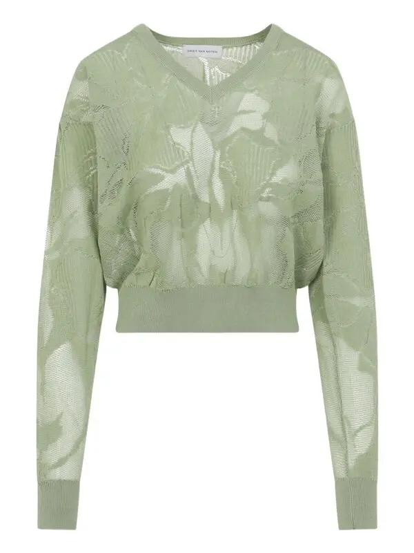 Dries Van Noten Lace V-neck Sweater - Mint