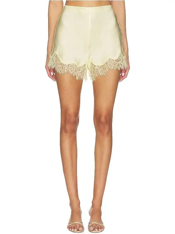 Bardot Silvio Satin Lace Trim Short - Lemon