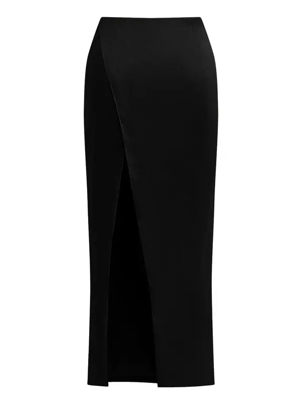 WHY MARY Cleo Satin Maxi Skirt With Slit - Black