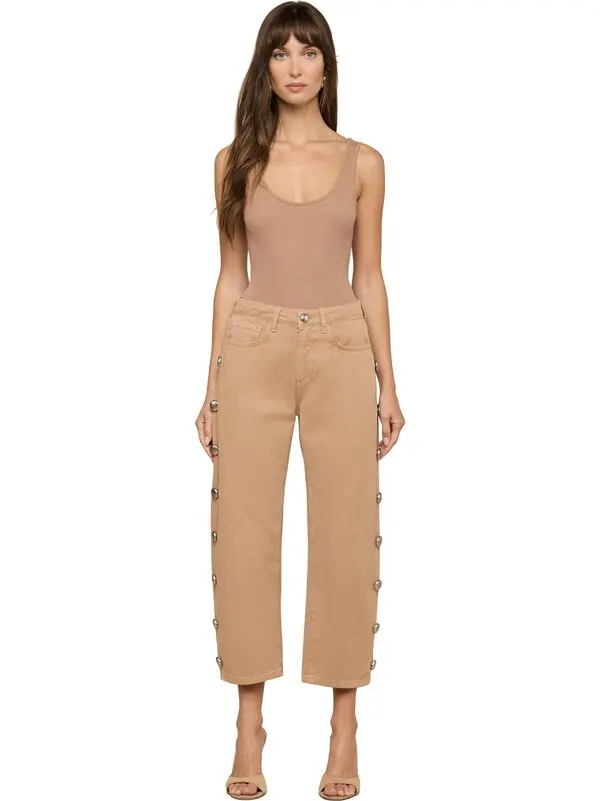 L'Agence Mallis Studded Wide-leg Jeans - Cappuccino