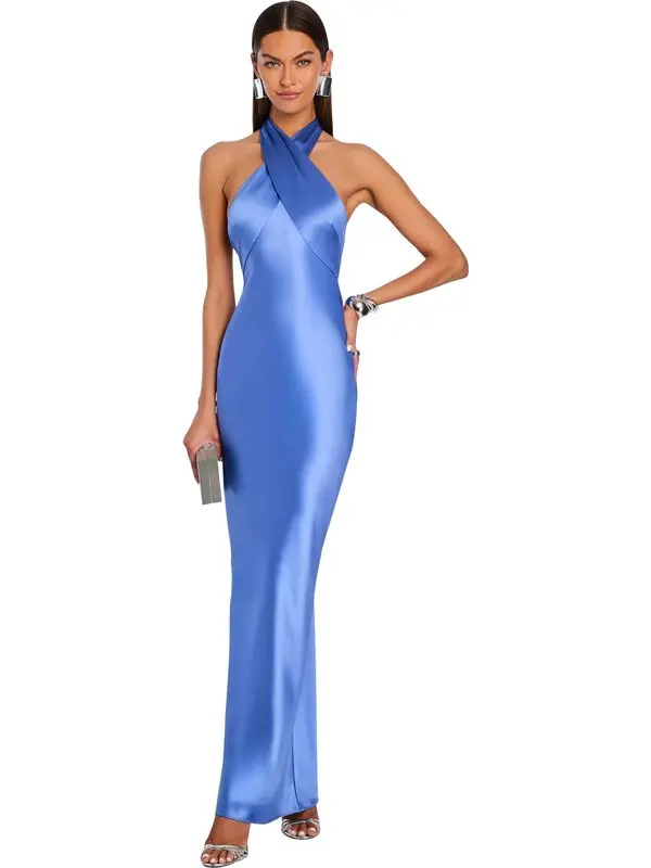 Retrofete Wrenley Halter Neck Satin Gown - L'acqua