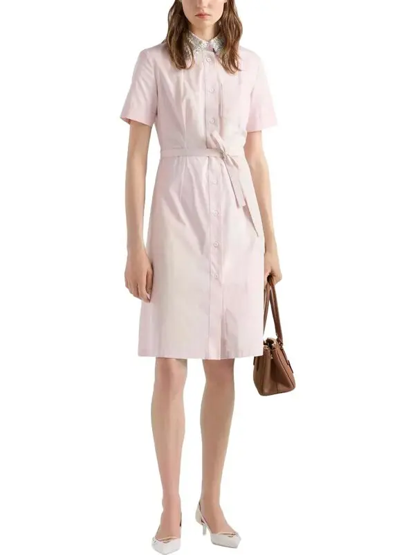 Prada Embroidered Poplin Shirt Dress - Pink