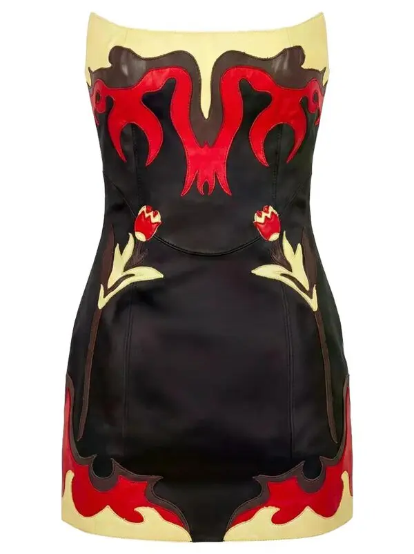MARINE SERRE Leather Patchwork Mini Dress - Black