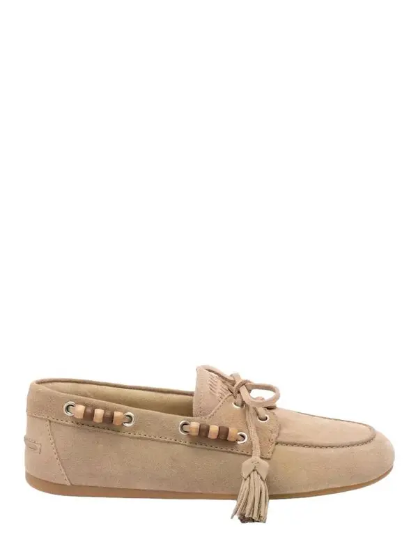 Miu Miu Beaded Tassel Boat Shoes - Neutrals