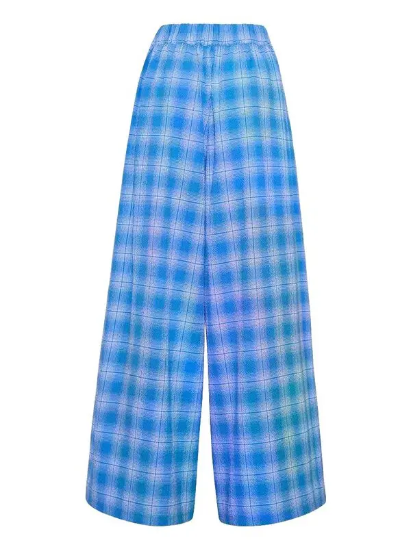 Cara Cara Plaid Pleated Wide-leg Cotton Trousers - Blue