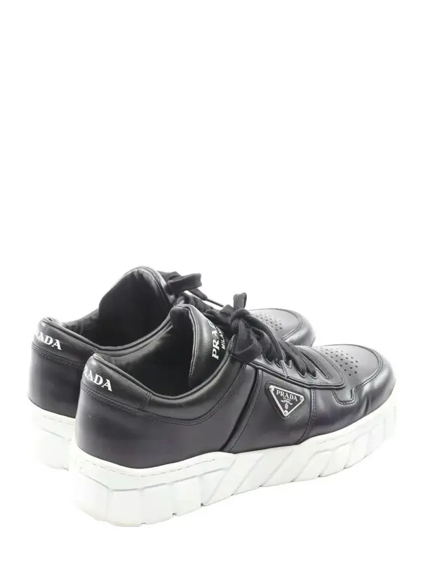 Prada Leather Perforated Logo Sneakers - Black