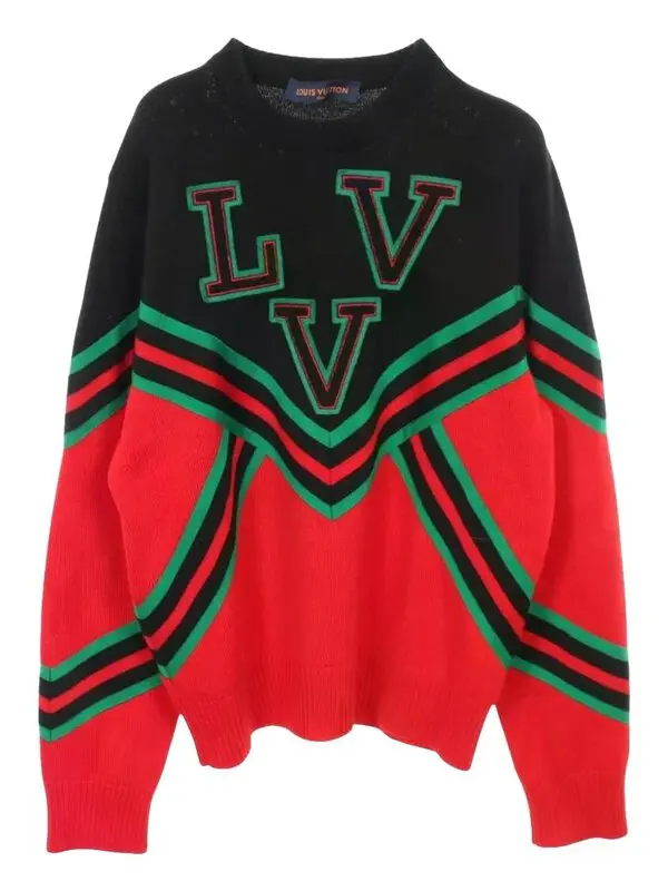 LOUIS VUITTON Lvv" Chevron Patterned Knit Sweater - Black