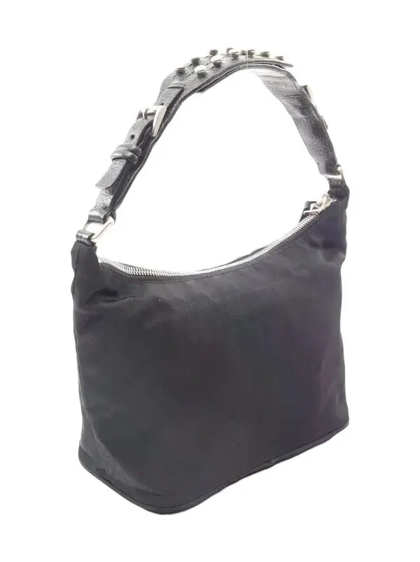 Prada Triangle Logo Studded Shoulder Bag - Black