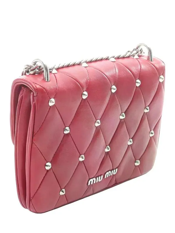 Miu Miu Stud-embellished Quilted Shoulder Bag - Red