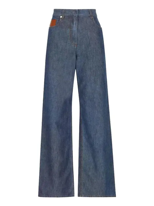 Fendi Logo-patch Wide-leg Trousers - Blue