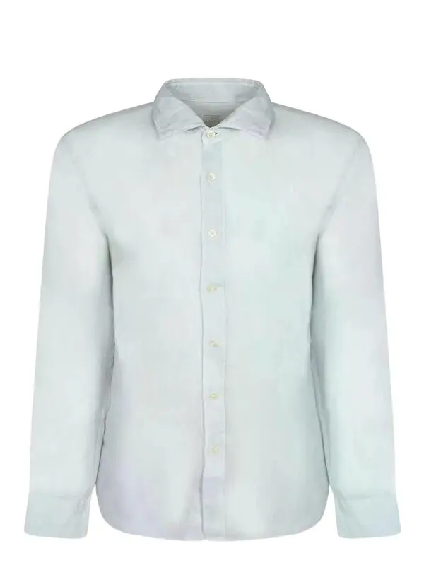 120% Lino Button-fastening Curved-hem Shirt - Blue