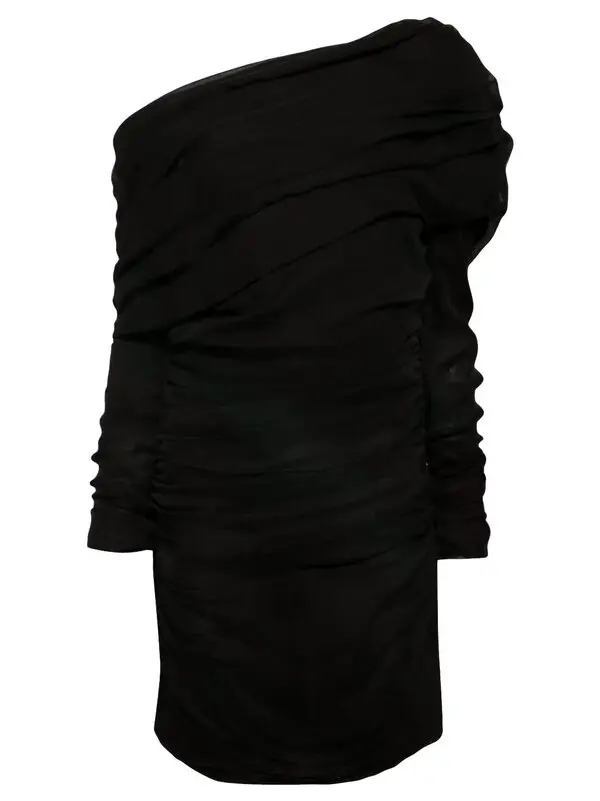 Saint Laurent Ruched Silk Dress - Black