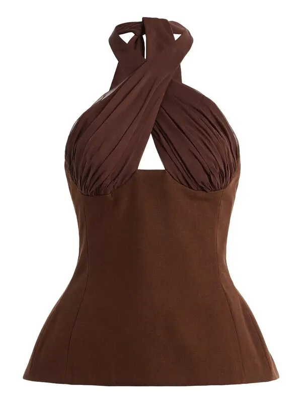 TAE PARK Sculpted Silk Halter Top - Brown