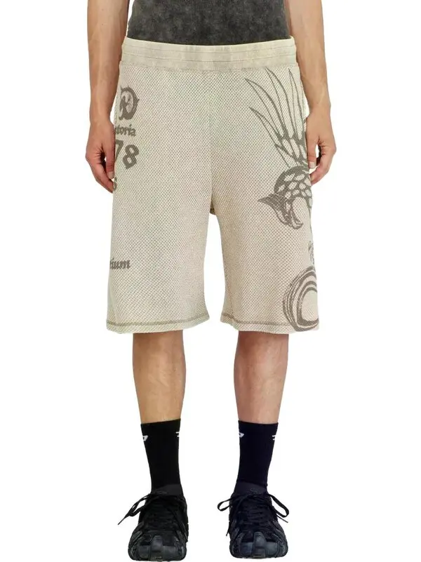 DIESEL® Graphic Print Cotton Jacquard Mesh Shorts - Neutrals