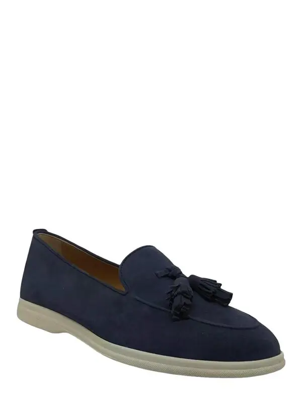HENDERSON BARACCO Navy Suede Tassel Detail Loafers - Blue