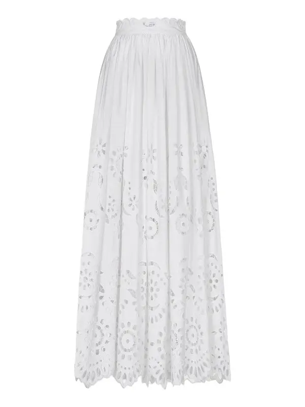 Dolce & Gabbana Long Cotton Poplin Skirt With Cut-out Embroidery - Multicolor