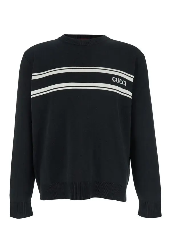 Gucci Black Wool Sweater With Logo Lettering - Multicolor