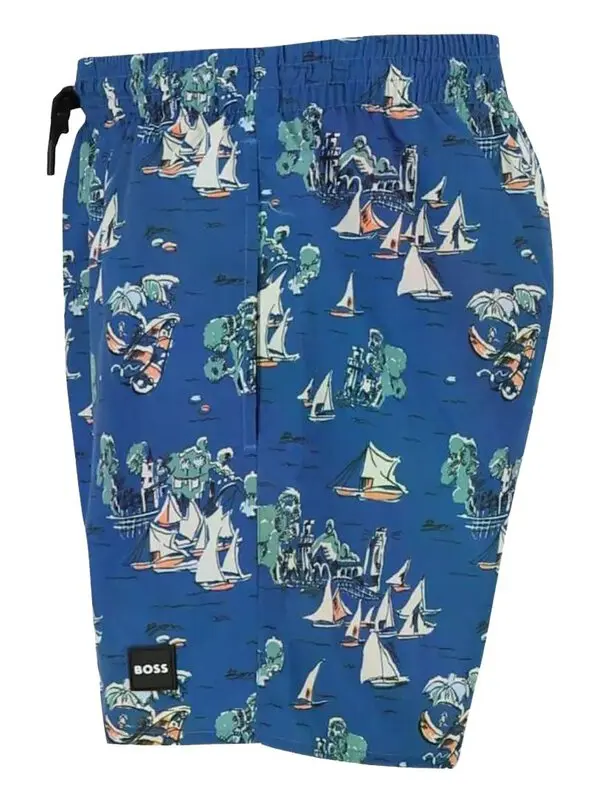 BOSS Graphic Print Swim Shorts - Blue