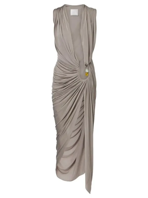 Christopher Esber Draped Knit Dress With Embellishments - Gray