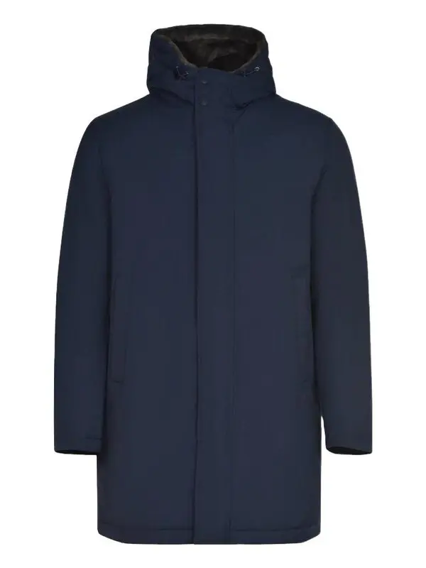 Herno Light Faux Fur Hooded Long Parka - Blue