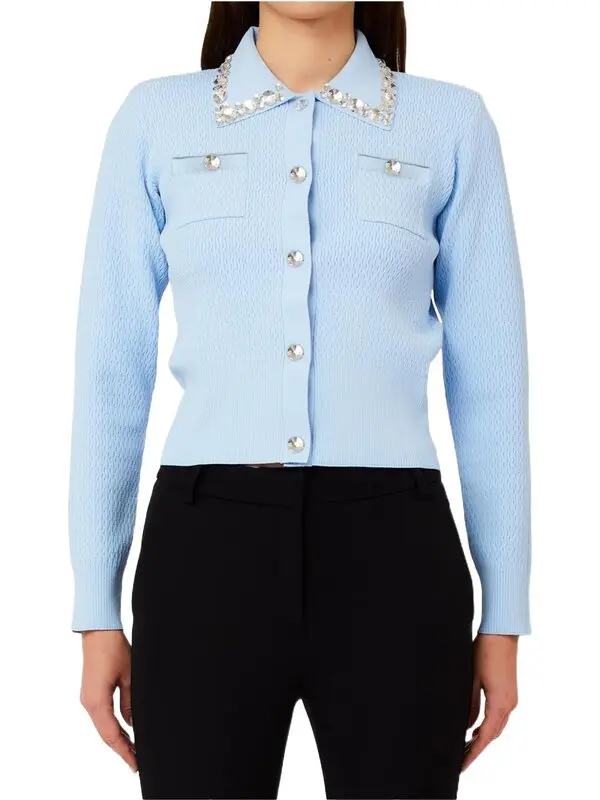 Liu Jo Embellished Collar Knitwear With Button Fastening And Chest Pockets - Blue