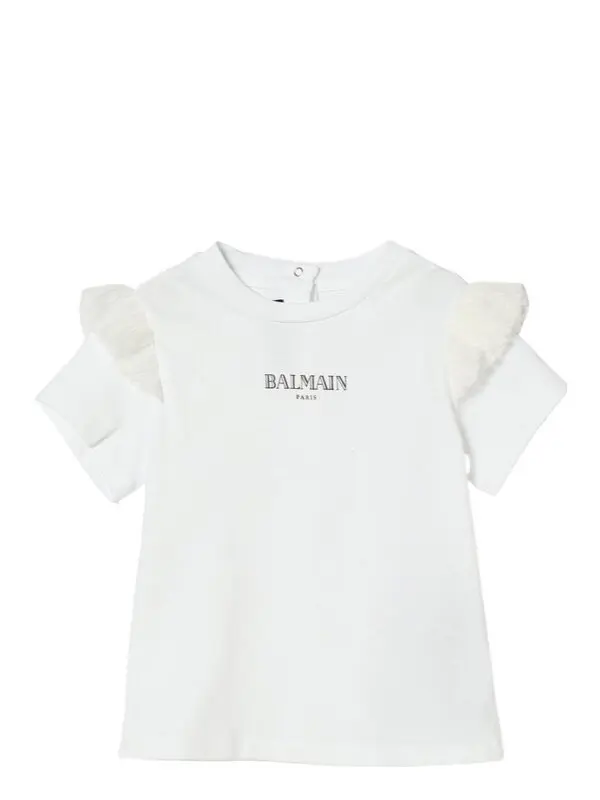 Balmain Crew Neck Short-sleeved T-shirt With Ruffle Details - White