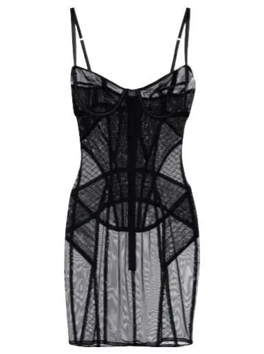 Dolce & Gabbana Ruched Sheer Tulle Mini Dress - Black
