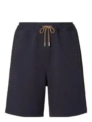 Fendi Navy Cotton Bermuda Shorts With Selleria Stitching - Blue