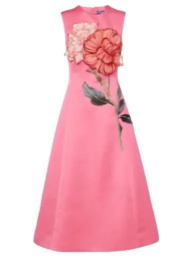 LEO Lin Floral-appliqué A-line Midi Dress - Pink