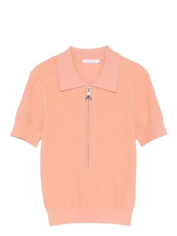 Patrizia Pepe Zip-fastening Rib Knit Polo Top - Dusty Coral