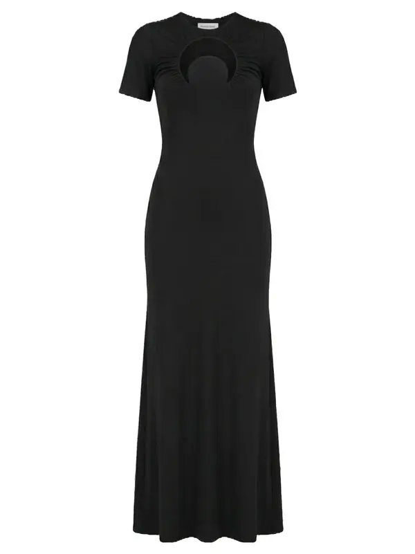 MARINE SERRE Crescent Moon Gathered Maxi Dress - Black