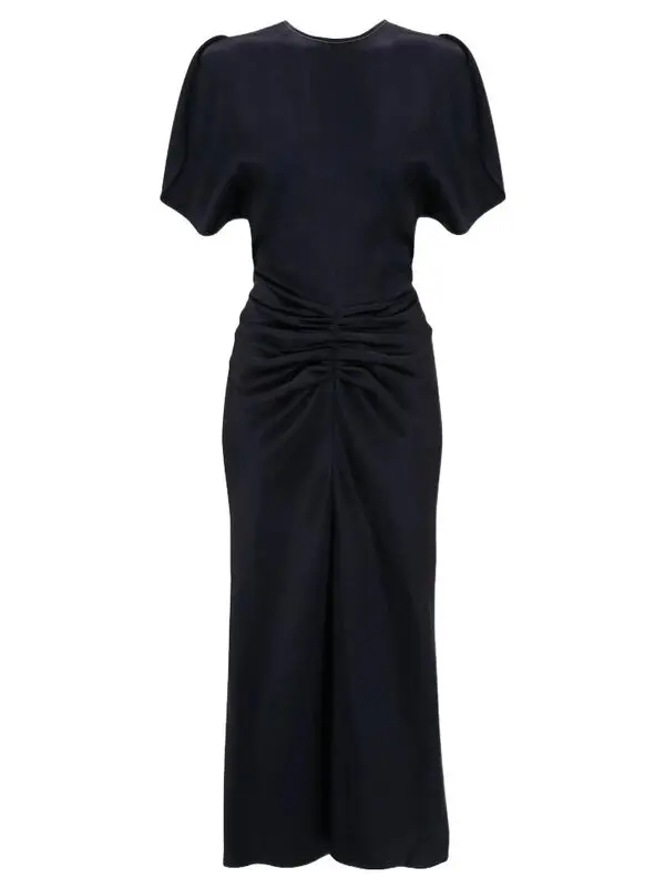 Victoria Beckham Gathered Waist Short Sleeve Dress - Blue