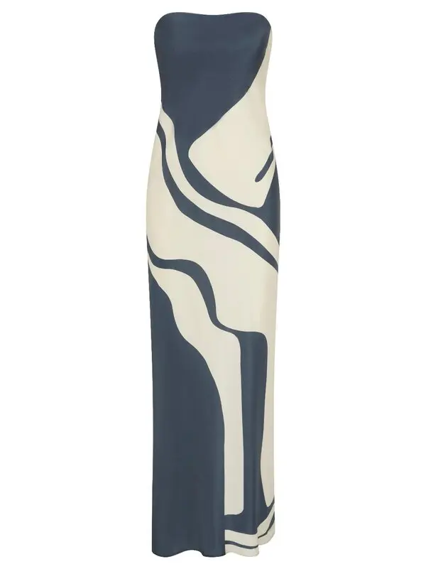 SIR. Strapless Printed Maxi Dress - Charcoal Blue