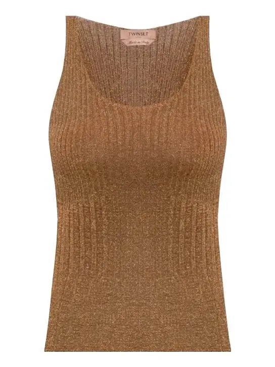TWINSET Lurex Knit Sleeveless Top - Brown