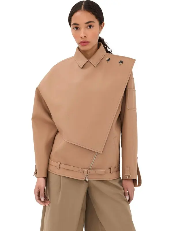 COURREGES Asymmetrical Zip-up Trench Jacket With Belt Detail - Fauve