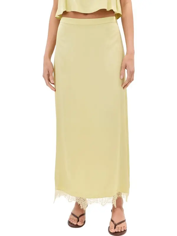 LE BOP Marion Satin Skirt With Lace Trim - Honeydew