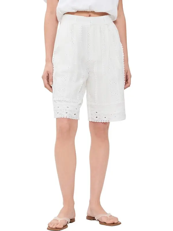 MAUDE CLUB Alexis Embroidered Eyelet Shorts - White