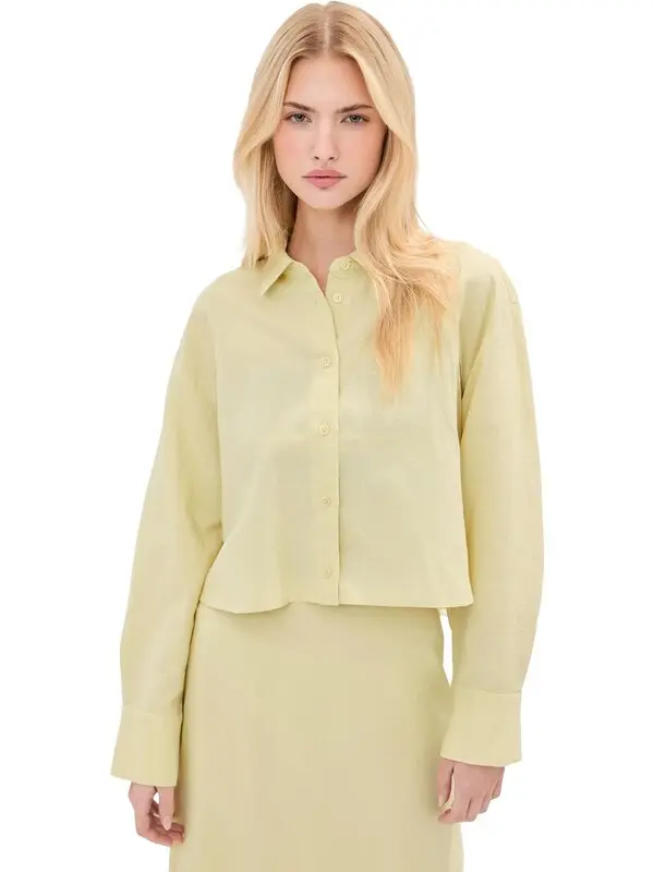 LE BOP Felicity Boxy Cropped Linen Button-down Shirt - Honeydew