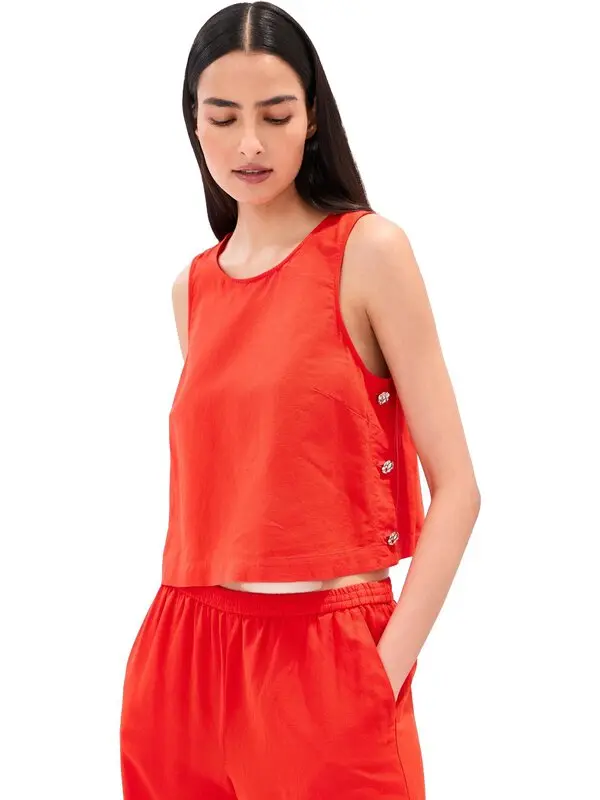 LE BOP Margot Linen Sleeveless Blouse - Clam Bake