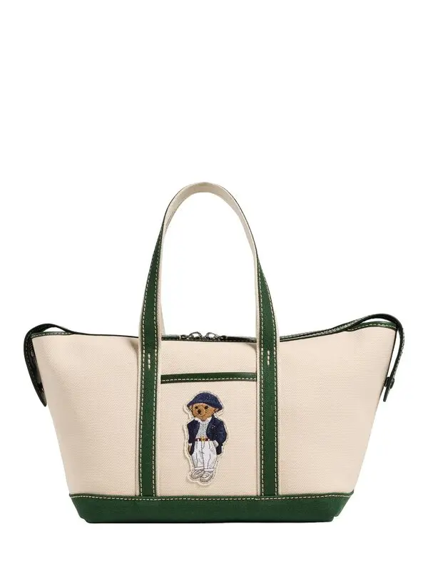 Polo Ralph Lauren Canvas Mini Shopper Tote With Bear Patch - Ecru/juniper