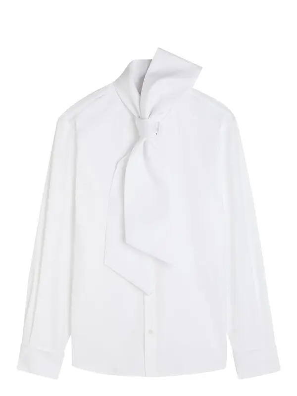 Saint Laurent Asymmetrical Scarf Effect Cotton Poplin Shirt - White