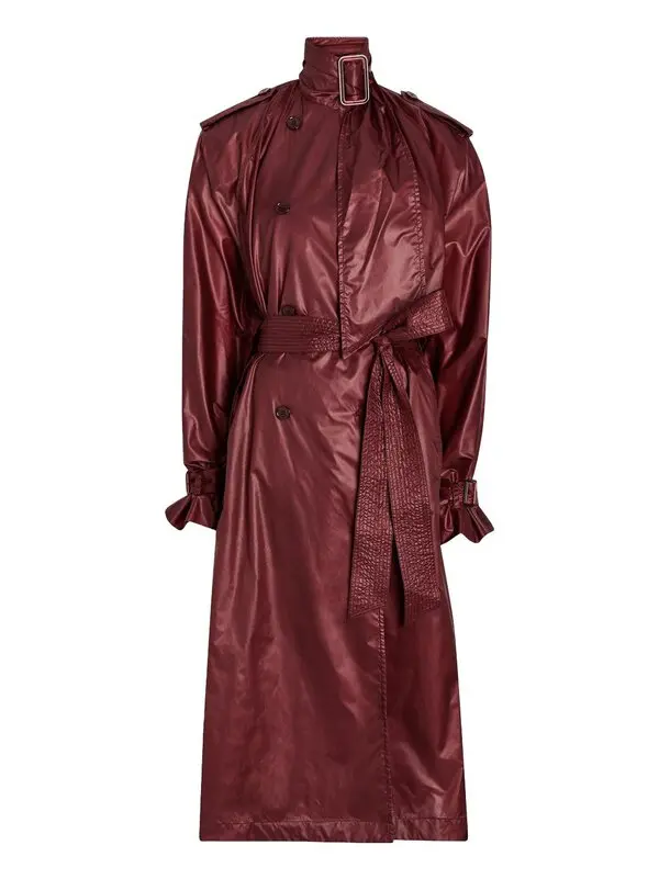 Saint Laurent Lavallière Double-breasted Nylon Trench Coat - Bordeaux