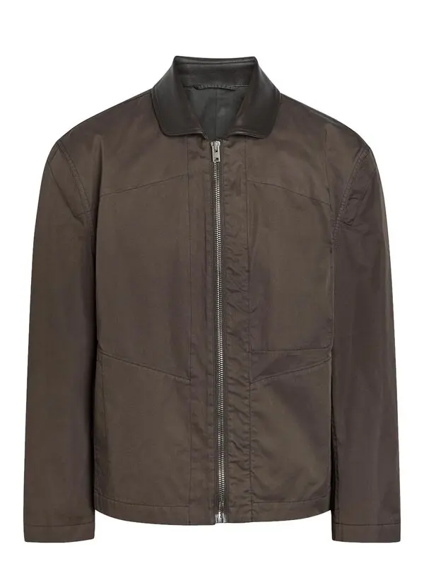LEMAIRE Leather-collar Cotton Zip-up Jacket - Brown