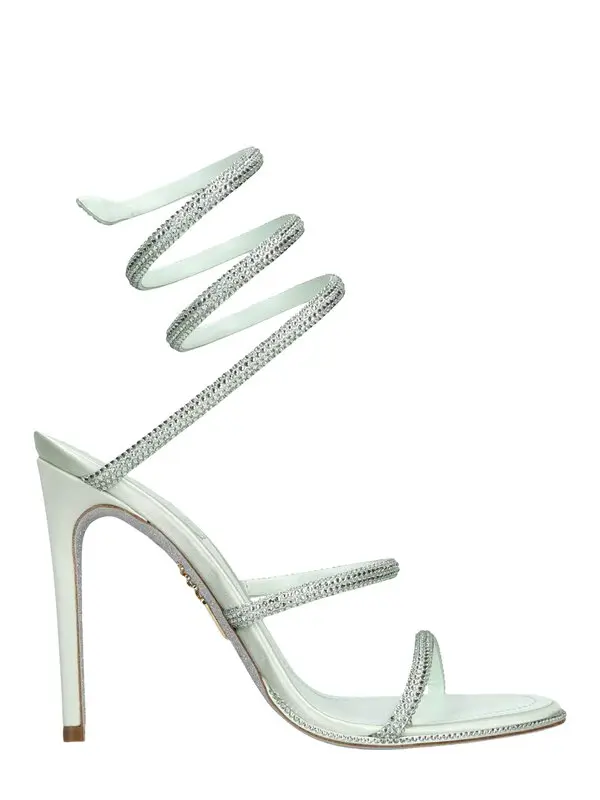 Rene Caovilla Satin Crystal-embellished Ankle Strap Sandals - Green