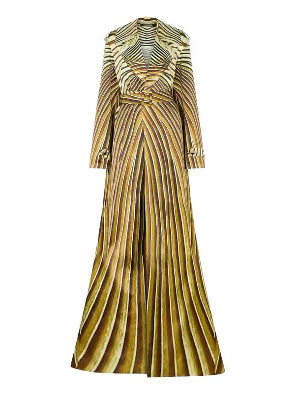Roberto Cavalli Ray Of Gold Print Silk Trench Coat - Yellow